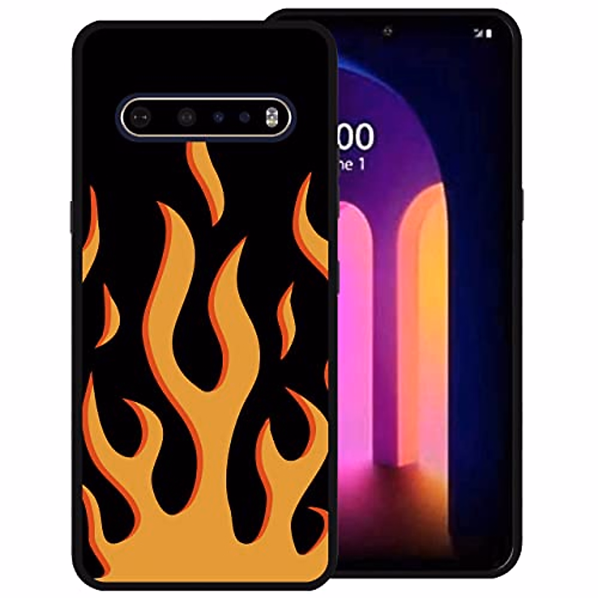 zaztify Compatible with LG V60 ThinQ/ThinQ 5G UW, Orange Flame Fire Adorable Fashion Trendy Cute Pattern Shockproof Protective Anti-Slip Thin Slim Soft Phone Case Cover Shell
