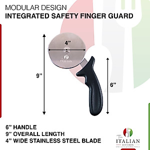 The Italian Kitchen Pizza Cutter Wheel - Restaurant Grade Stainless Steel 4 Inch Blade Pizza Slicer With Finger Guard
