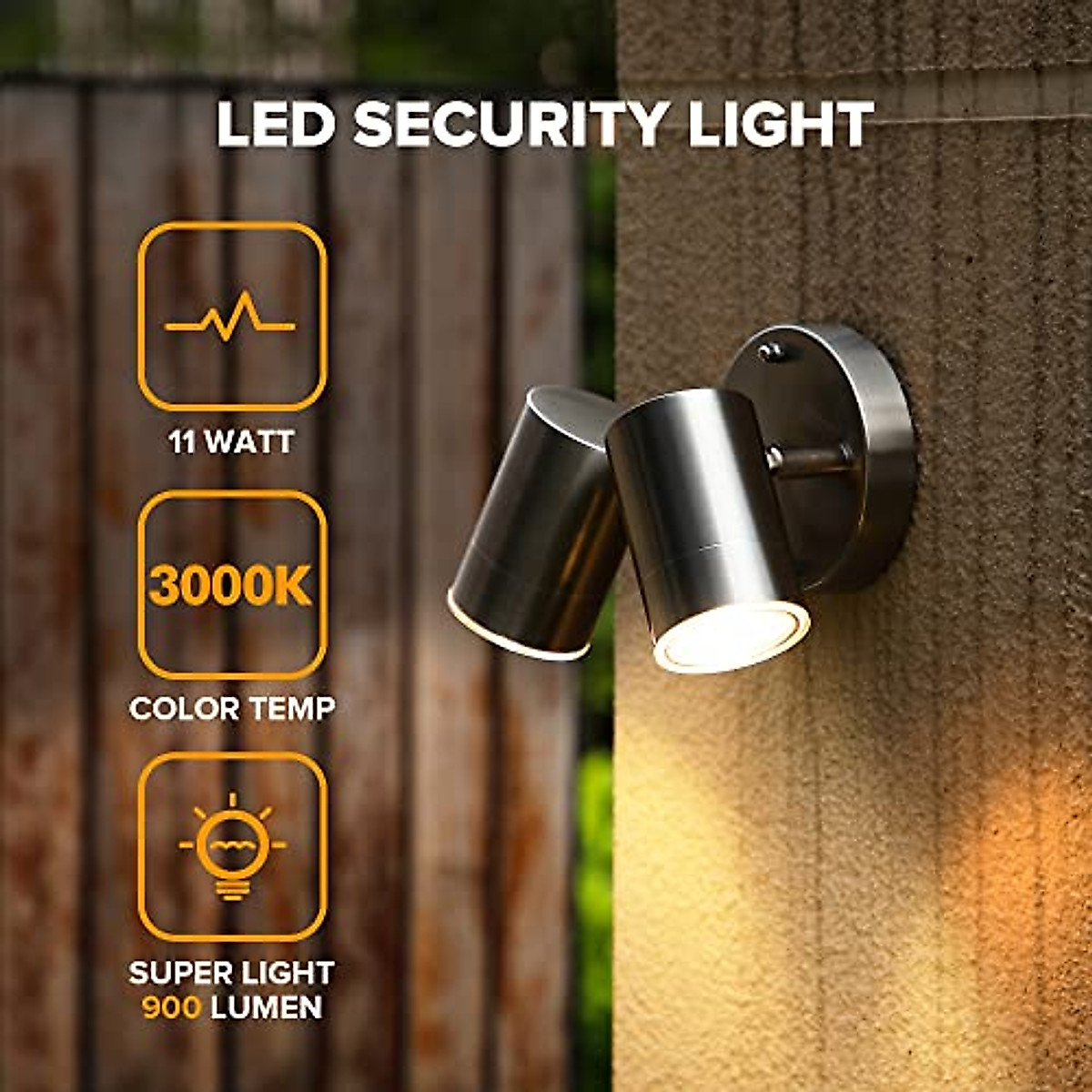 LUTEC 900 Lumen 11W LED Wall Light Outdoor, 3000K Waterproof Stainless Steel Modern Flood Light, Adjustable Dual-Head Exterior Light Fixture Wall Sconce for Porch Patio Garage Garden