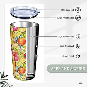 Yaxongx 20oz Tumbler Summer Fruit Double Wall Vacuum Insulated Coffee Mug with Lid and Metal Straw Brush Reusable Stainless Steel Water Bottle Travel Cup Gifts for Car Ice Drinks Hot Beverage