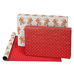 American Greetings 120 sq. ft. Vintage Christmas Wrapping Paper Bundle, Gingerbread, Ornaments, Peppermints (3 Extra Wide Rolls 40 in. x 12 ft.)