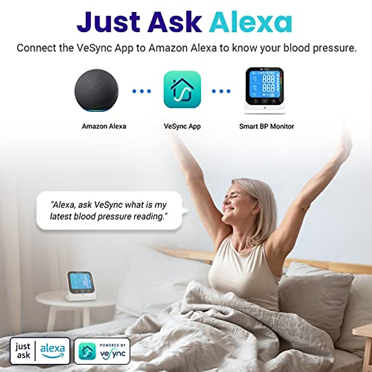 Blood Pressure Monitors for Home Use XL Cuff, Bluetooth Machine by Etekcity, FSA HSA Approved Products, Adjustable Cuff Large Upper Arm Friendly, Smart Unlimited Memories in App, Dual Power Sources
