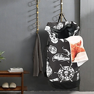 innewgogo Pirate Skull Nylon Travel Laundry Bag for Luggage Dirty Clothes Organizer with Drawstring Closure & Shoulder Straps Dirty Clothes Shoulder Bag for Apartment College Dorm Factories
