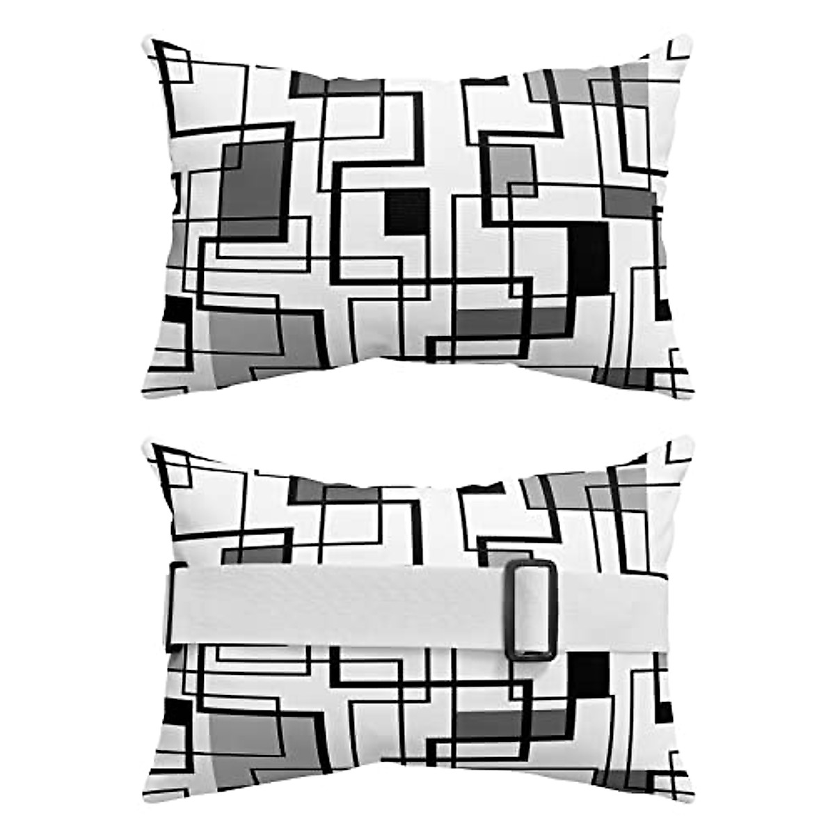 Recliner Head Pillow Ledge Loungers Chair Pillows with Insert Modern Abstract Art Black Grey Geometry Line Lumbar Pillow with Adjustable Strap Outdoor Waterproof Patio Pillows for Beach Pool, 2 PCS