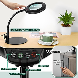 Drdefi 8X Magnifying Glass with Light and Stand, 5 Color Modes Stepless Dimmable Flexible Gooseneck Magnifying Desk Lamp, LED Lighted Magnifier Hands Free for Craft Reading Painting Close Work Hobby