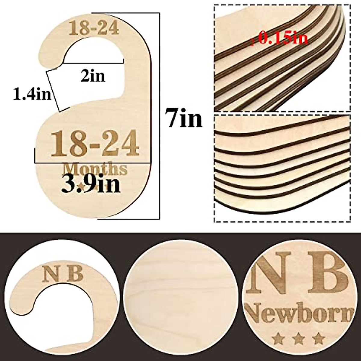Xunboo Wooden Baby Closet Divider Double Side and Thicken Baby Closet Organizers Set of 7 Baby Clothes Organizer, Gift Wrapped (Star)