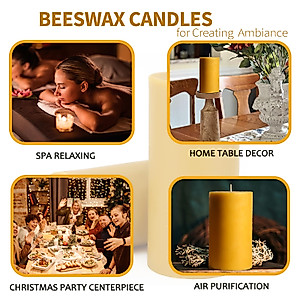 Natural Beeswax Pillar Candles 4 Packs, 140 Hours Burn Time, 100% Pure Beeswax Candles for Emergency Prayer Home Deco, Bees Wax Candles for Relax, Smokeless & Dripless [2x4 inch]