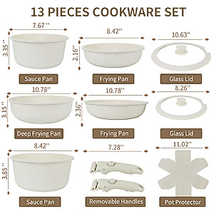 YASHE 13-Pieces Pots and Pans Set Non Stick, Ceramic Kitchen Cookware Set, Detachable Dandle Pots and Pans with Pan Protectors, PFOS and PFOA Free