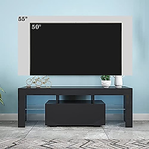 Rayblow 55" Flat Screens Entertainment Center High Glossy TV Stand for Living Room Modern Media TV Console Cabinet with LED Light & Storage Drawers Unit, Black