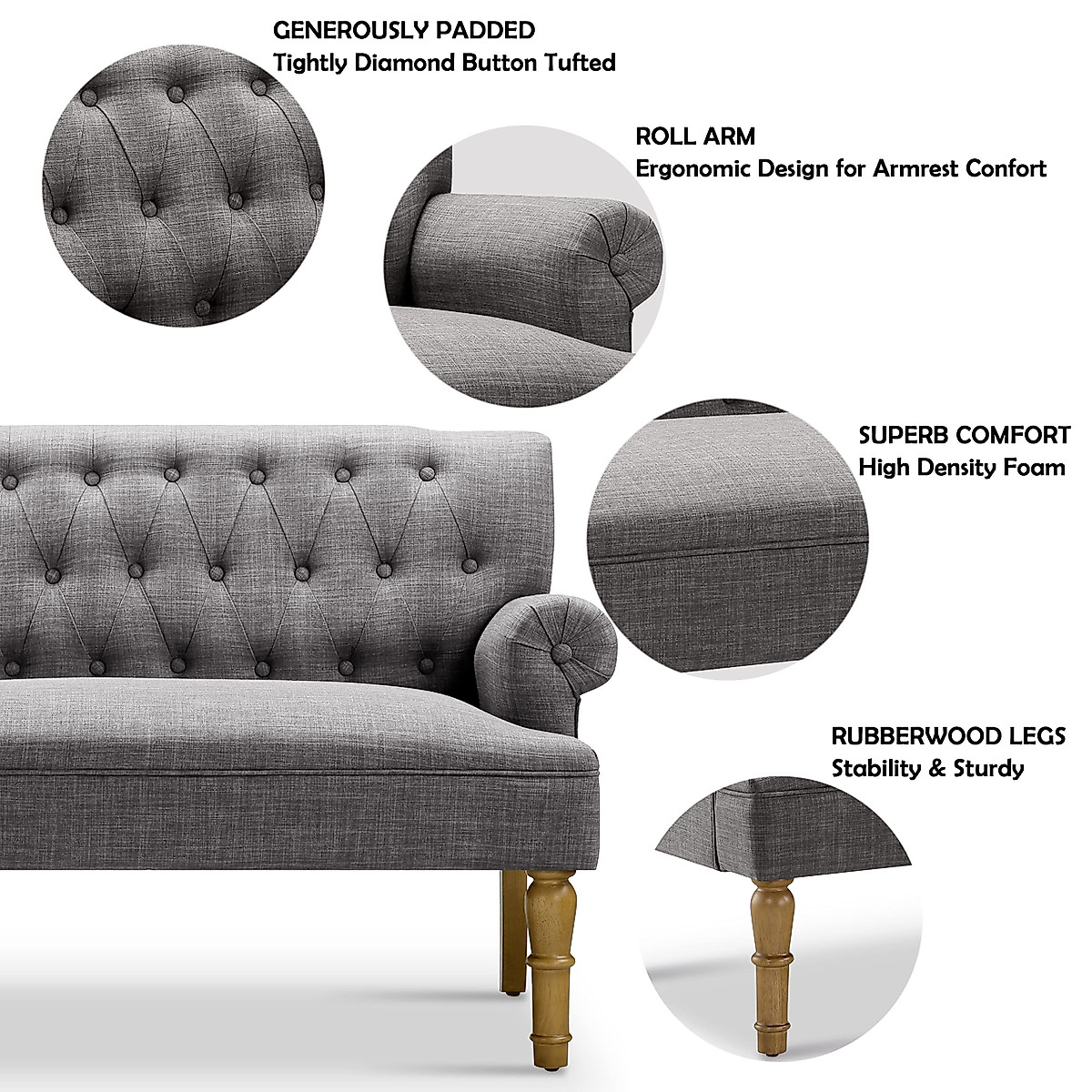 Rosevera Drennan Loveseat Sofas for Living Room Loveseat for Living Room Couch in a Box Sofa para Sala Love Seats Furniture Sofa in a Box Long Couches for Living Room Settee Loveseat,Linen,Beige