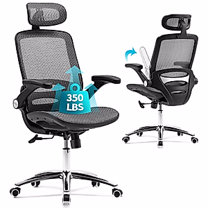 Ergonomic Mesh Office Chair for Tall People, High Back Mesh Chair with Adjustable Flip Up Armrest & 2D Headrest &, 135°Tilt Function, Mesh Seat, Swivel Executive Task Chair for Home 350lb