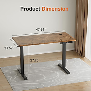 Furmax Electric Standing Desk, 47 x 24 Inches Height Adjustable Desk with Removable Casters, Home Office Computer Desk (Brown)
