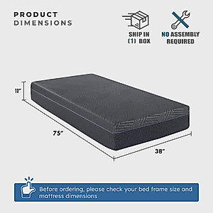 Lexicon Twin Mattress, 11 Inch Green Tea Gel Memory Foam Mattress, Charcoal Infused Mattress for Comfort and Support, CertiPUR-US Certified, Bed in a Box