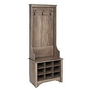 Prepac Narrow Hall Tree with 9 Shoe Cubbies, Drifted Gray