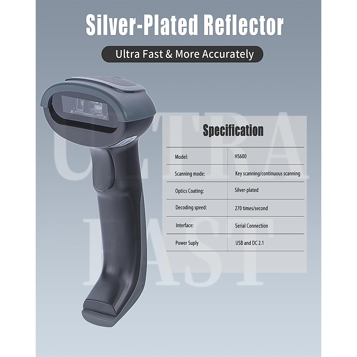Perfiware HS1000 Barcode Scanner for Cash Register with 𝐒𝐞𝐫𝐢𝐚𝐥 𝐂𝐨𝐧𝐧𝐞𝐜𝐭𝐢𝐨𝐧, DC 2.1 or USB Cable for Power Supply,Serial Port for Data Transmission,𝐒𝐞𝐫𝐢𝐚𝐥 Barcode Scanner