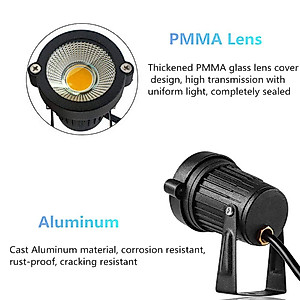 WeLead Bright LED Spotlight 7W COB Pathway Lights with U.S. Plug Flag Spot Light Garden Light with Metal Ground Stake, Waterproof Landscape Lighting for Lawn, Driveway, Yard, Set of 2 (Cool White)