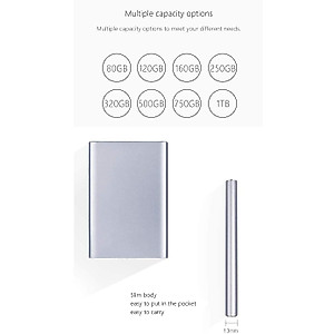 RENJUN HDD External Hard Drive 750gb / 500gb / 320gb, 2.5-inch Metal Portable USB 3.0 Backup Storage, Suitable for Desktop, Pc, Laptop, MacBook, Ps4, Xbox One, Smart Tv (250GB,Sliver)