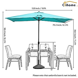 Clihome Patio Umbrella 10'x6'5 Rectangular Outdoor Umbrella Market Table Umbrella with Push Button Tilt and Crank for Patio Backyard Garden Deck Pool (Light Blue)