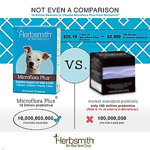 Herbsmith Microflora Plus – 4-in-1 Complete Cat Digestive Aid – Cat Prebiotics and Probiotics – Cat Probiotics for Diarrhea - 30 Capsules