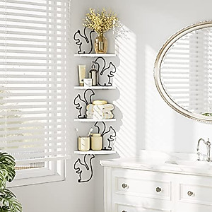 Alsonerbay White Corner Shelf 4 Tier Shelves for Wall Storage, Easy-to-Assemble Floating Wall Mount Shelves for Bedrooms and Living Rooms (Squirrel Shaped)
