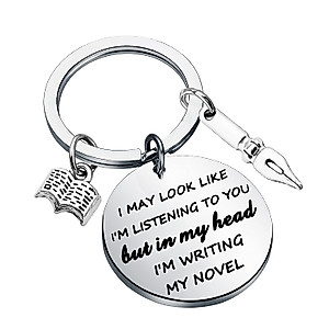 Novel Writer Keychain Writer Themed Gift Novelist Author Gift Gift for Writer Author Novelist (head WRITING MY NOVEL)