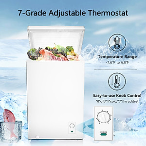 R.W.FLAME Chest Freezer 2.8 Cubic Feet, Deep Freezer with Basket Adjustable Temperature, Energy Saving, Top open Door Compact Freezer, White