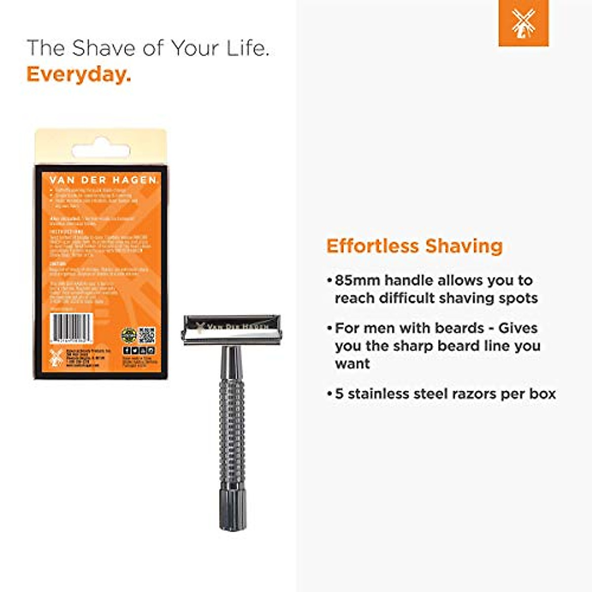 Van Der Hagen® Men’s Traditional Safety Razor Kit (includes 5 blades), Chrome