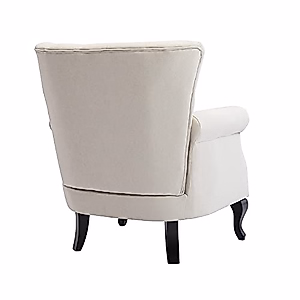 Kmax Fabric Club Chair Tufted Throne Chair Mid Century Accent Wingback Chair Padded Seating Wood Legs Home Club Bedroom Living Room, Beige