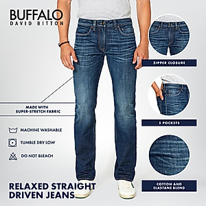 Buffalo David Bitton Men's Relaxed Straight Driven Jeans, Dark Blue Sanded Indigo, 34W x 32L