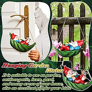 Spring Garden Gnomes Outdoor Decorations for Yard Hanging Gnomes Statues Swinging Leaf Hammock Gnomes with Little Bird Resin Gnomes Figurines Decor for Outside Patio Yard Lawn Tree Ornaments