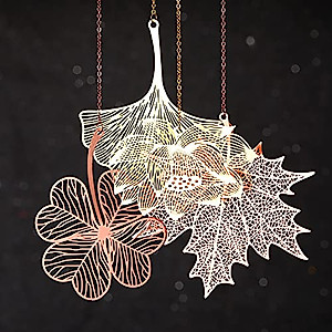 8 Pieces Metal Bookmarks Flowers with Chain Hollow Design Leaf Bookmark Personalized Handmade Present for Reader, Book Lovers, Writers, Students, Teachers, Gold and Rose Gold