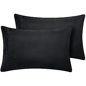 CozyLux Pillow Cases Queen Set of 2 Luxury 1800 Series Double Brushed Microfiber Bed Pillow Cases Embroidered 2 Pack 20x30 inches, Black Pillow Covers with Envelope Closure