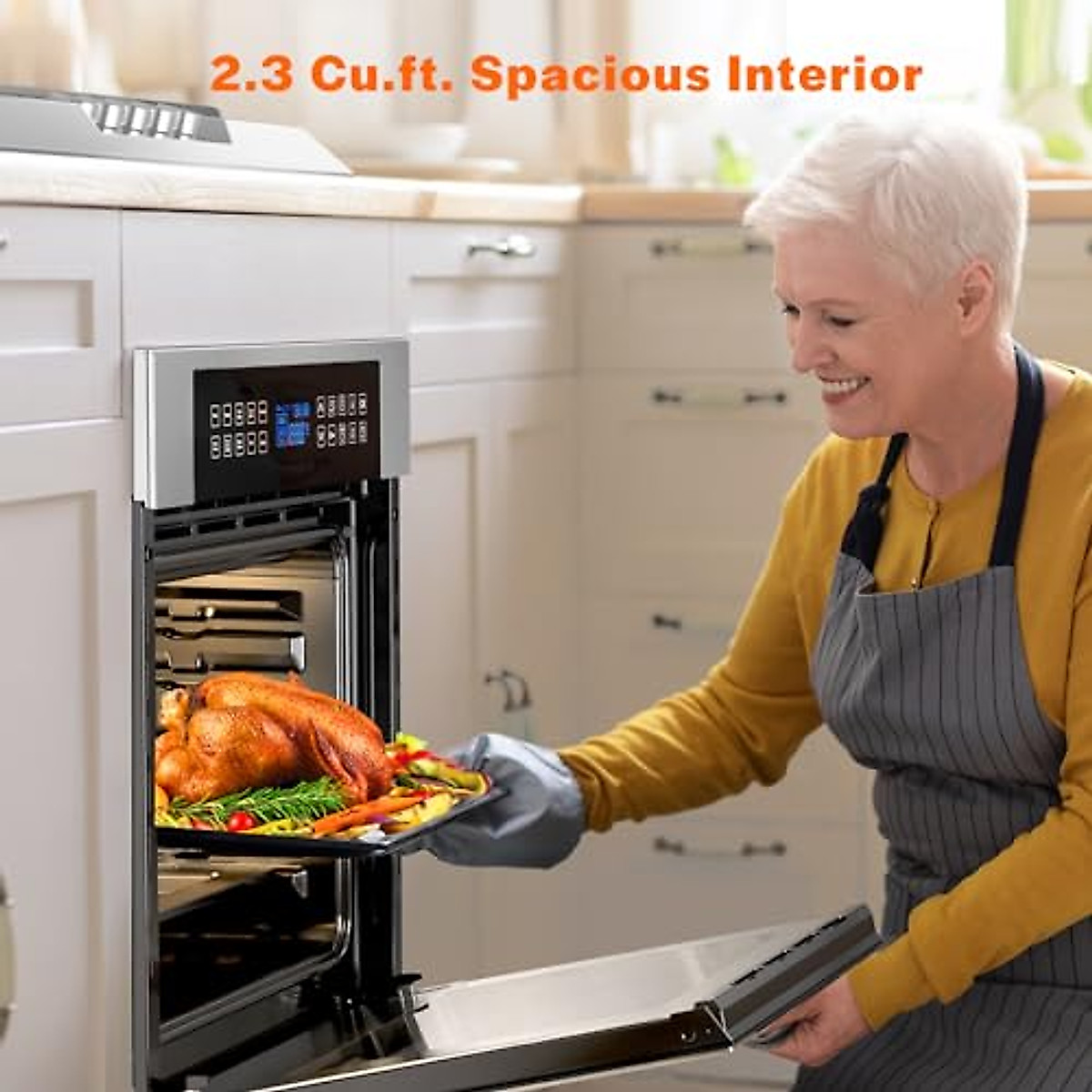 Empava 24 inch Electric Single 10 Cooking Funcitons, Stainless Steel Built-in Wall Convection Ovens with Screen Touch Control, 360° Rotisserie