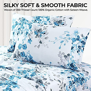 AZORES HOME Isabella 300 Thread Count Organic Cotton Deep Pocket Bed Sheet Set, Fits up to 19 inch Mattress - King, Gray