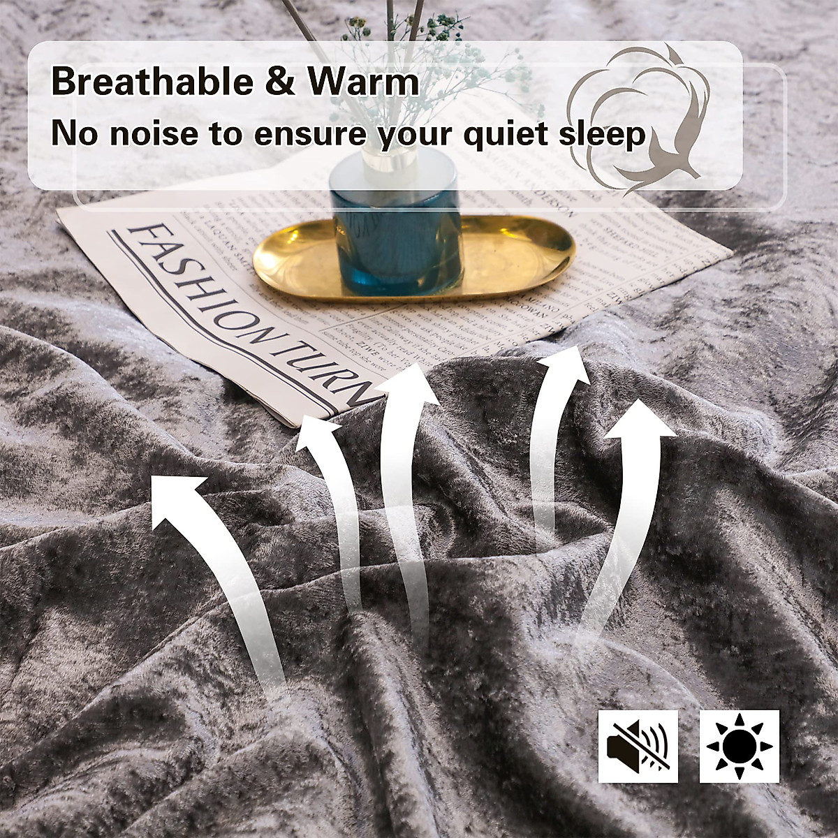 YOZEN Queen Size Korean Velvet Comforter Set Grey Gray, 3 Pieces Crushed Crinkled Luxury Textured Bedding Comforter Sets, Lightweight Microfiber Down Alternative Bed Set