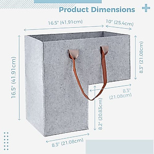 GEKMOR Foldable Felt Stair Basket for 16” Stairs, Large Staircase Baskets with Faux Leather Handles, Stairlift Basket for Wooden Stairs, Storage, Organizer, Home Decor