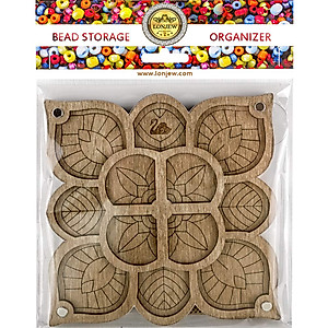 Lonjew Wood bead box with lid and needle magnet, flower bead supply storage, bead organizer tray, jewelry making gift, beadwork craft accessory