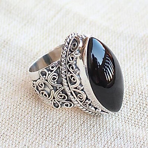Black Onyx Ring, 925 Sterling Silver, Artisan Designer Ring, Marquise Gemstone Ring, Handmade Statement Ring, Boho Style, Wedding Promise Ring, Attractive Ring, Vintage Ring