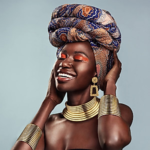 sailimue 4pcs African National Jewelry for Women African Egyptian Choker Collars Gold Chunky Statement Leather Necklace Bangle Bracelet Earring Jewelry Set, MQI-SAIS-SS29-Africa