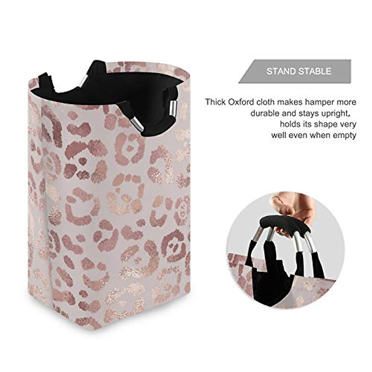 ALAZA Large Laundry Basket Rose Gold Leopard Print Pink Cheetah Laundry Bag Hamper Collapsible Oxford Cloth Stylish Home Storage Bin with Handles, 22.7 Inch