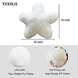 YRXRUS Star Pillows, White Star Shaped Pillow, Throw Pillow Gifts, Cute Christmas Room Decor, Fluffy Faux Rabbit Fur Pillow, 15x15 Inches Ultra Soft Pillow