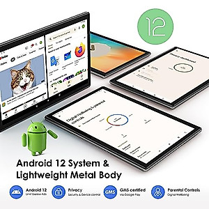 LNMBBS Android Tablet 10 Inch, 4GB RAM 64GB Storage, Android 12.0, Octa-Core Processor, Tablet with Keyboard, Large Battery, Dual Camera, Wi-Fi, Bluetooth, GPS, Mouse,Tablet Cover, Tablet,Gray