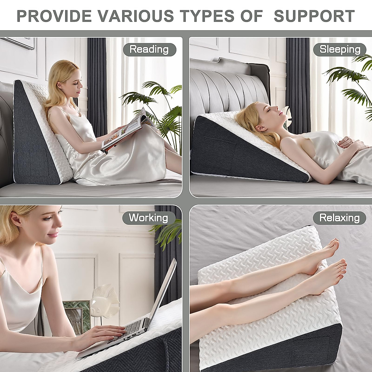 Cosmoluxe 7.5" Bed Wedge Pillow with Cooling Memory Foam Top, Triangle Pillow for Acid Reflux, Heartburn, Snoring, and GERD Relief, Headboard Wedge to Reduce Neck and Back Pain
