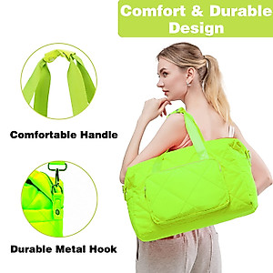 Tinzonc Sports Tote Gym Bag for Women, Travel Duffel Bag, Shoulder Weekender Overnight Bag for Women Girls Travel, Gym, Yoga (Fluorescent Green)