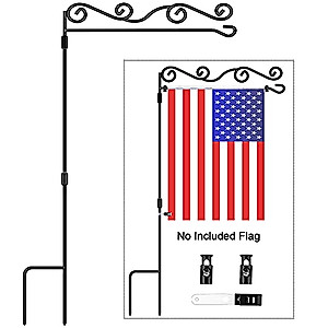 Garden Flag Stand Floral Style, BONWIN Garden Yard Flag Pole Holder Stands, Powder Coated Weather-Proof Paint Metal Flagpole with Spring Stoppers & Anti-Wind Clip for Garden - 36.34"H x 16.02"W, 2 Pack