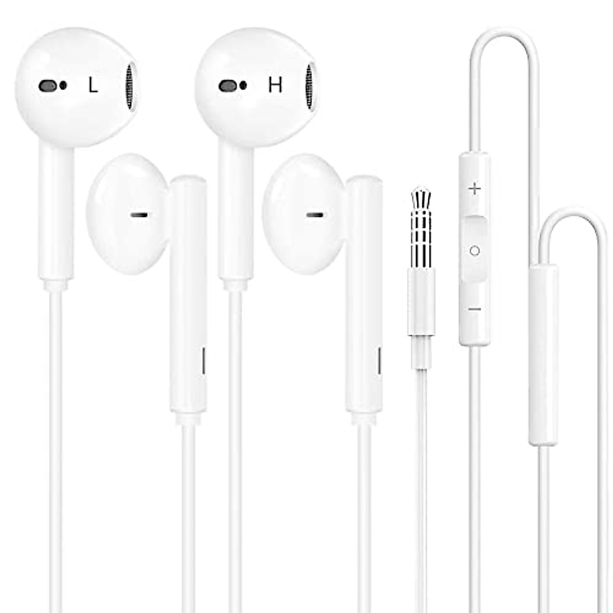 2 Pack Headphones Wired with 3.5mm Plug , Heavy Bass Half in-Ear Wired Earbuds with Microphone, Built-in Call Control Button Earphones, Compatible with MP3, iPhone 6, 6S, iPod, Android, Computer