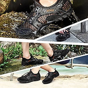 Water Shoes Men Women Quick Dry Barefoot Aqua Swim River Shoes for Pool Beach Hiking Walking Shoes Black Size 12 Women/9.5 Men