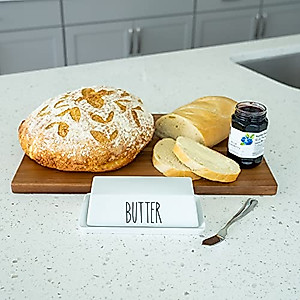Heartland Home Porcelain Covered Butter Dish with Lid for Countertop (Without Handle). 7.6" x 3.8" Butter Holder Container for One Stick of Butter. Textured Tray Butter Keeper for Non Slip Storage