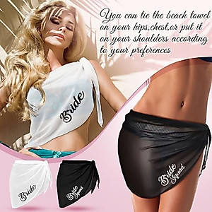 Jiuguva 10 Pcs Bride Bikini Cover up Bridesmaid Sarong Women Bathing Suit Wrap Bride Wedding Swimwear Chiffon (White, Black,55 x 19.7 Inch)