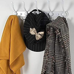 Coat Rack Wall Mounted, Coat Hanger Wall 5 Tri Hooks Heavy Duty Stainless Steel Coat Hook Rail for Coats Towels Purse Robes Keys and Hats(White)